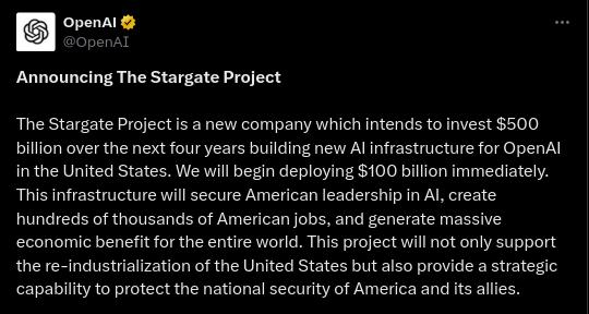 Una Inversión de 500 mil millones de dolares en IA para el Proyecto ...
